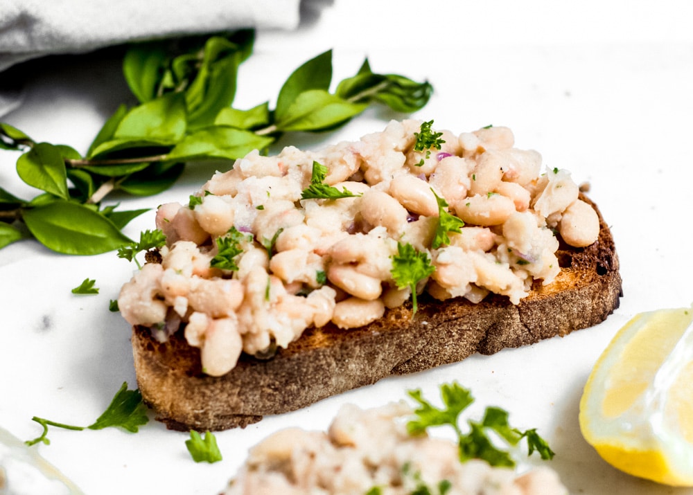 Mashed White Bean & Herb Toast - Gina Gibson