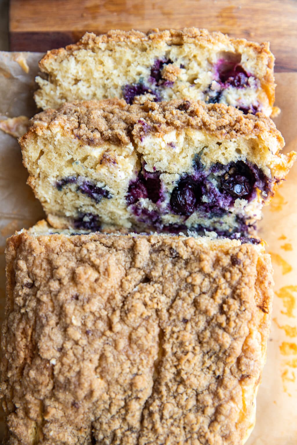 Blueberry Loaf with Cheesecake Swirl and Cinnamon Crumble - Gina Gibson