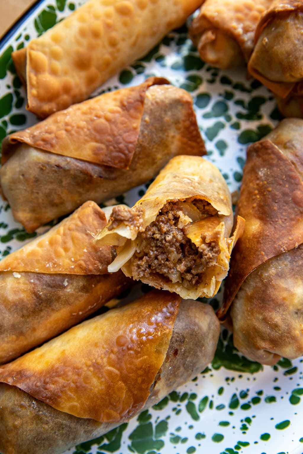 Crispy Cheeseburger Egg Rolls with High-Protein Burger Sauce - Gina Gibson